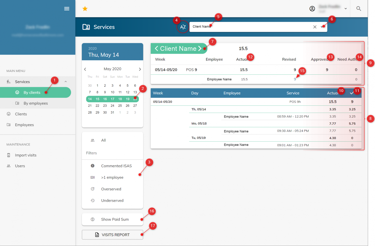 'Services by clients' screen - RSAkit